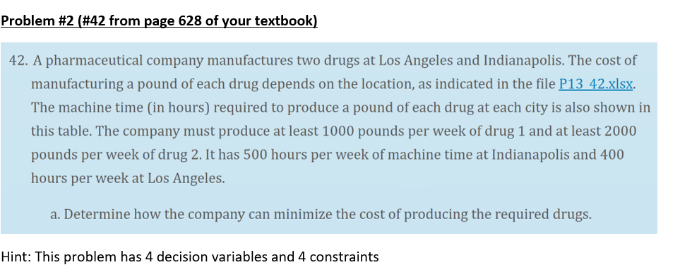 42. A pharmaceutical company manufactures two drugs | Chegg.com