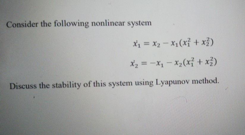 Solved Consider the following nonlinear system Discuss the | Chegg.com