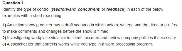 Solved Question 1. Identify the type of control | Chegg.com