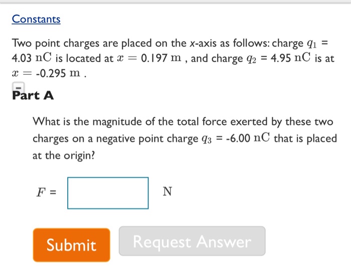 Solved Constants Two point charges are placed on the x-axis | Chegg.com