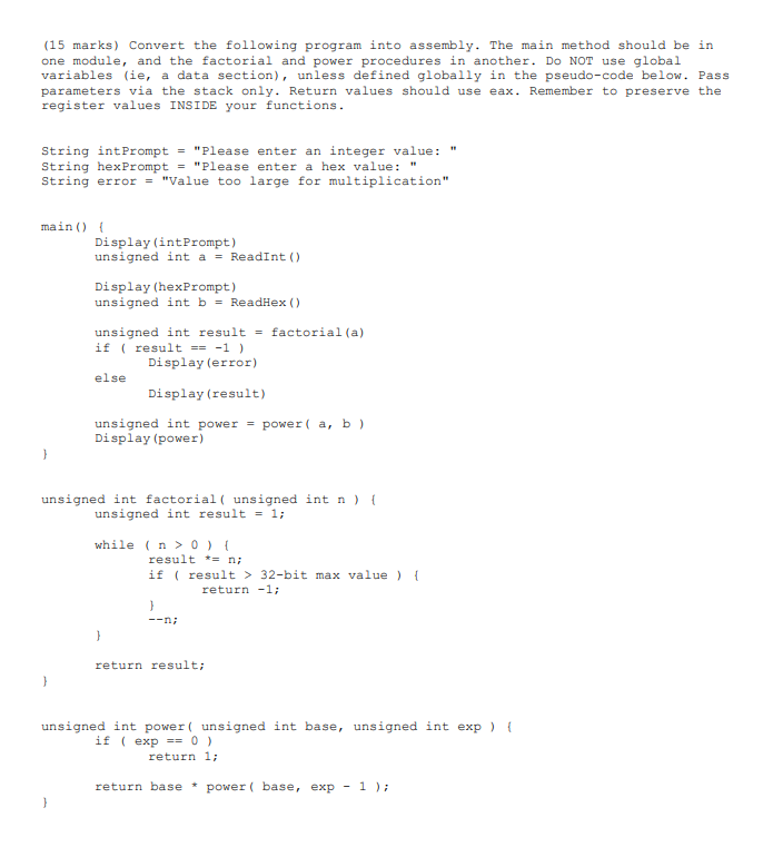 Solved (15 marks) Convert the following program into | Chegg.com