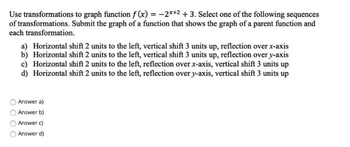 Solved Use transformations to graph function f(x) = –2x+2 | Chegg.com