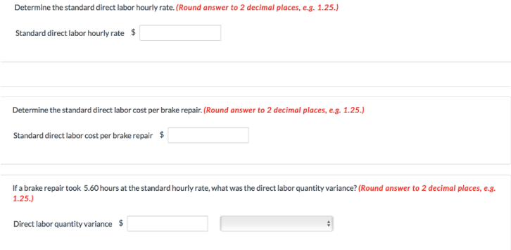 Solved Determine the standard direct labor hourly rate. | Chegg.com
