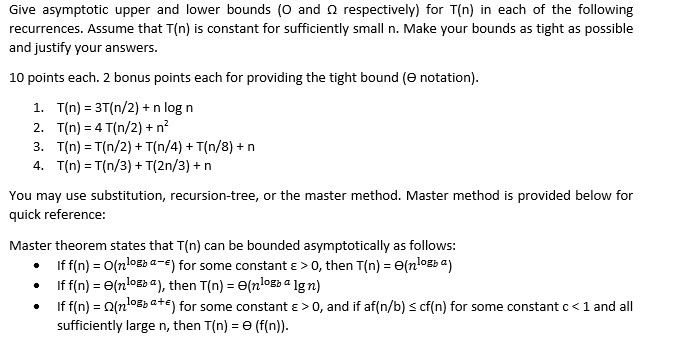 Give asymptotic upper and lower bounds (O and | Chegg.com