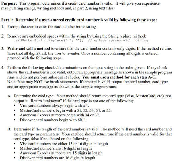 Solved Purpose: This program determines if a credit card | Chegg.com