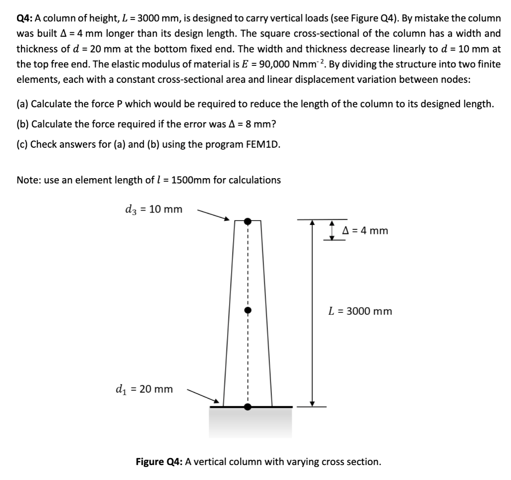 Solved Q4: A column of height, L=3000 mm, is designed to | Chegg.com