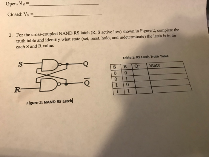 Solved Open: VR Closed: VR For the cross-coupled NAND RS | Chegg.com
