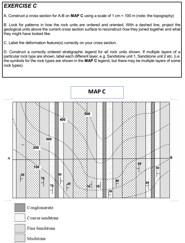 Solved A. Construct a cross section for A-B on MAP C using a | Chegg.com