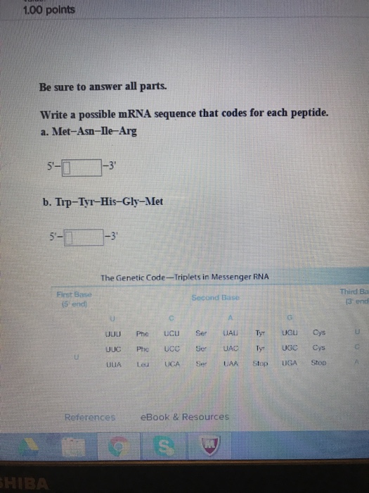Solved Write a possible mRNA sequence that codes for each | Chegg.com