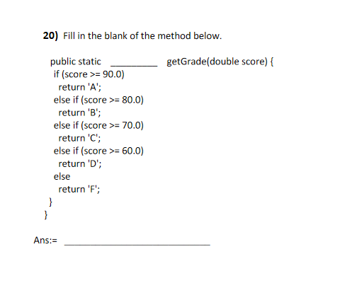 Solved 20) Fill in the blank of the method below. | Chegg.com