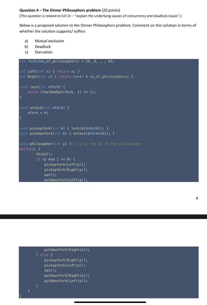Solved Question 4 - The Dinner Philosophers problem (20 | Chegg.com
