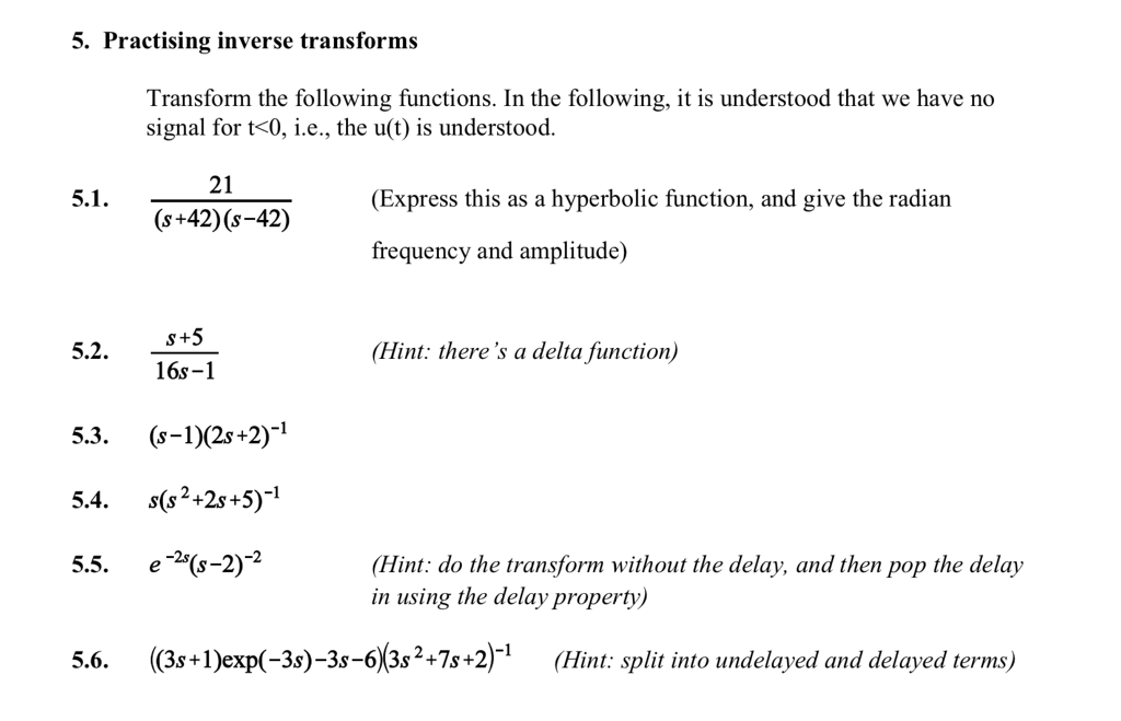 Solved 5. Practising inverse transforms Transform the | Chegg.com