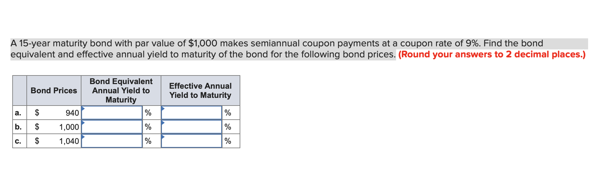 Solved A 15-year maturity bond with par value of $1,000 | Chegg.com