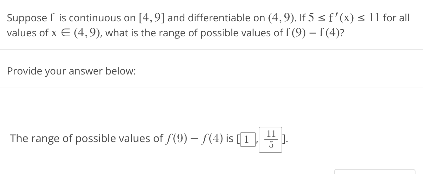Solved Suppose f is continuous on [4,9] and differentiable | Chegg.com