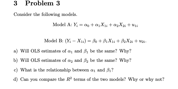 Solved Consider the following models. Model A: | Chegg.com