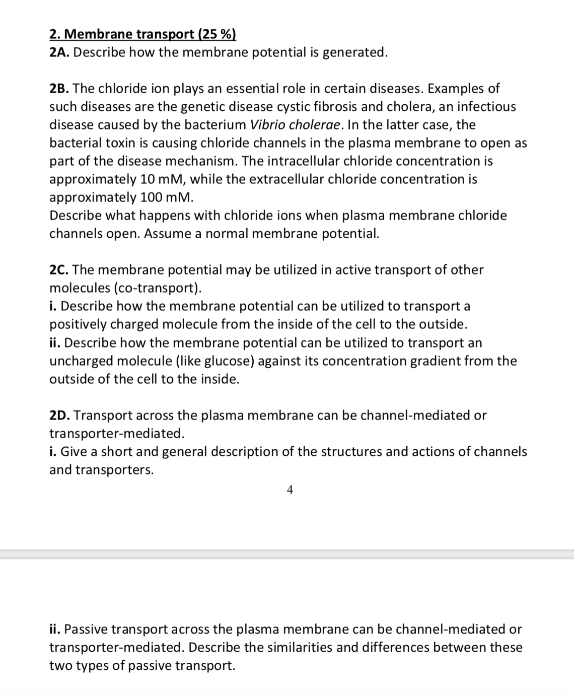 Solved Membrane transport (25%)2A. ﻿Describe how the | Chegg.com