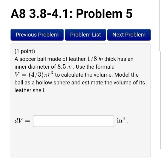 Solved A8 3.8-4.1: Problem 5 Problem List Previous Problem | Chegg.com