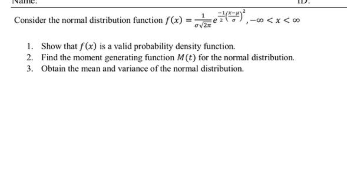Solved Consider the normal distribution function | Chegg.com