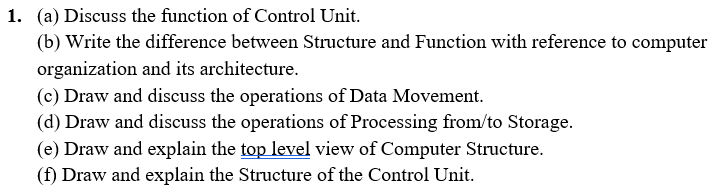 Solved 1. (a) Discuss the function of Control Unit. (b) | Chegg.com
