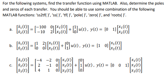 Solved For the following systems, find the transfer function | Chegg.com