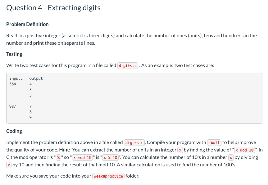 Solved Question 4 Extracting Digits Problem Definition 1869