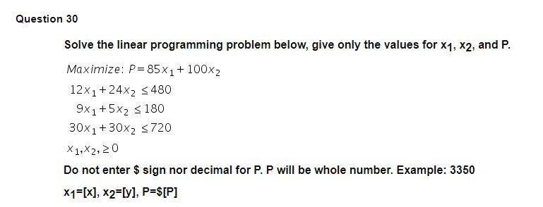 Solved Question 30 Solve the linear programming problem | Chegg.com