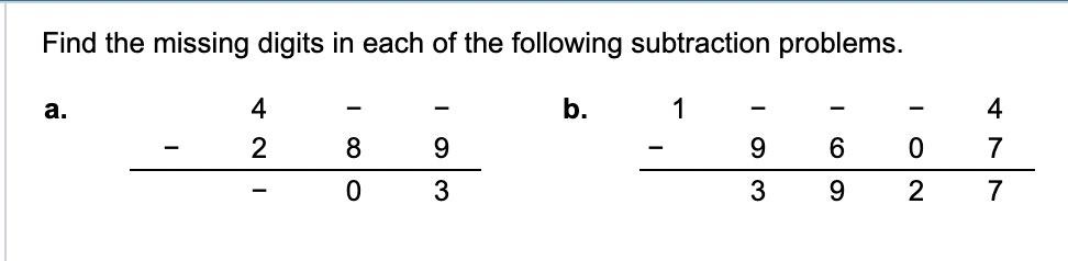 Solved Find the missing digits in each of the following | Chegg.com
