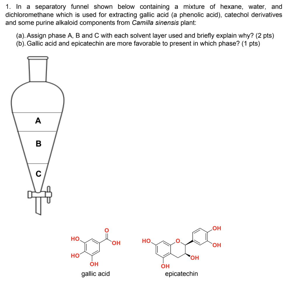 Solved 1. In a separatory funnel shown below containing a | Chegg.com