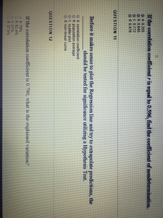 Solved If the correlation coefficient r is equal to 0.596, | Chegg.com