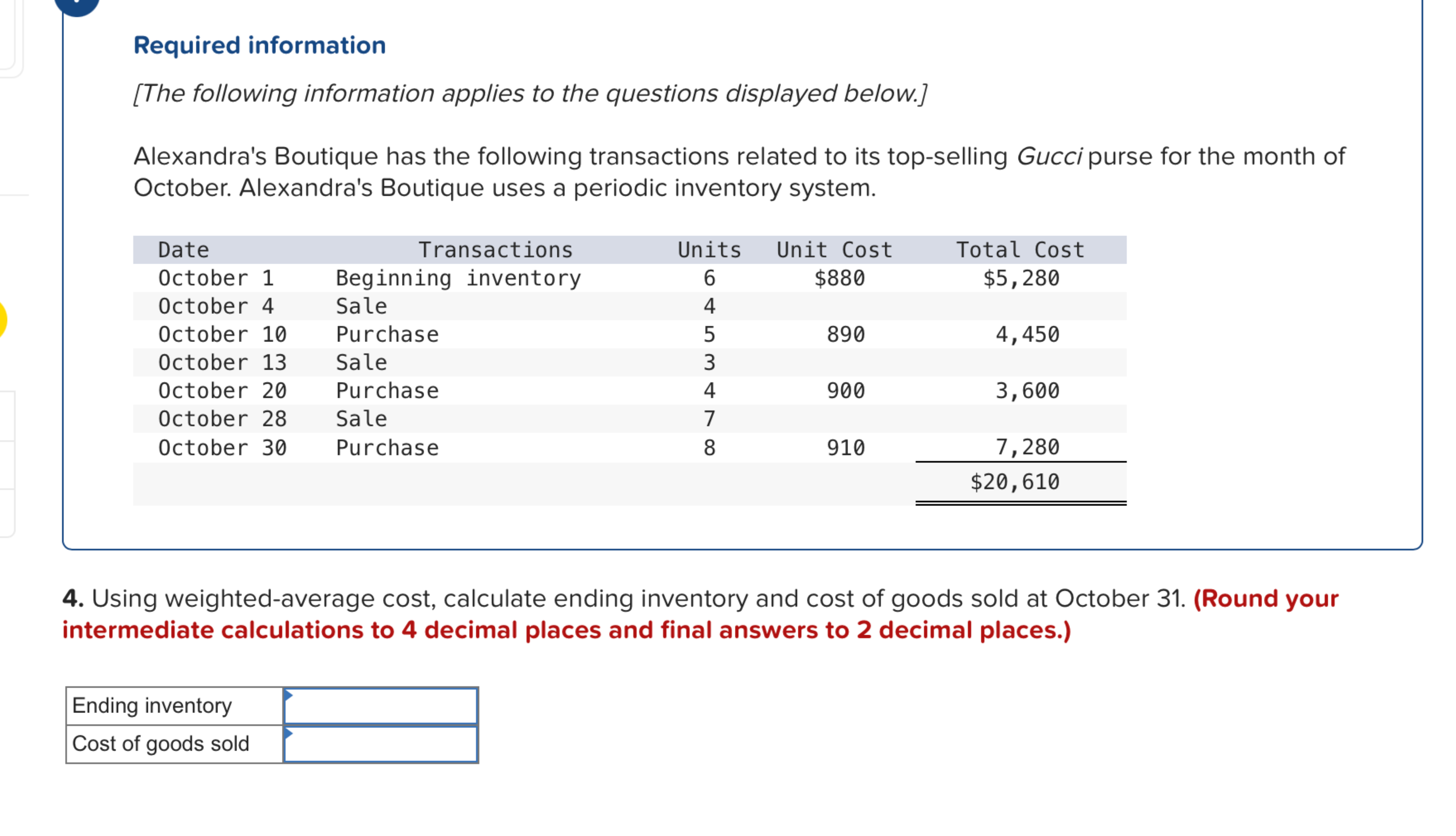 4. ﻿Using weighted-average cost, calculate ending | Chegg.com