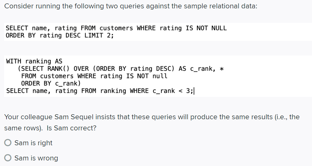 Solved Consider running the following two queries against | Chegg.com