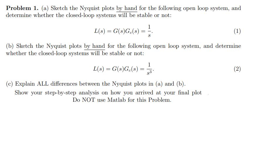 Solved Problem 1. (a) Sketch the Nyquist plots by hand for | Chegg.com