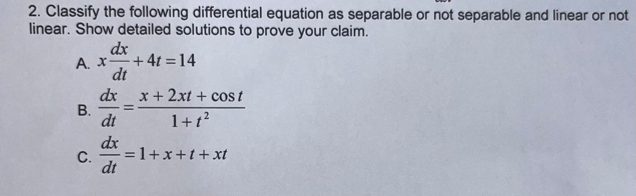 Solved Classify the following differential equation as | Chegg.com