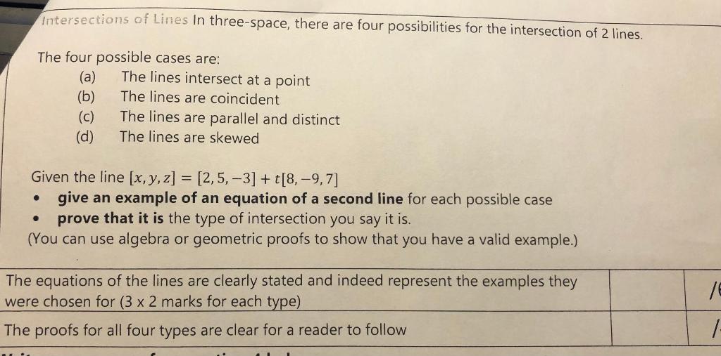 Solved Intersections of Lines In three-space, there are four | Chegg.com