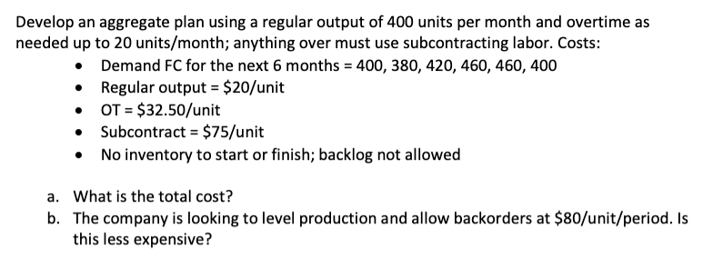 Solved Develop an aggregate plan using a regular output of | Chegg.com Solved Develop an aggregate plan using a regular output of | Chegg.com