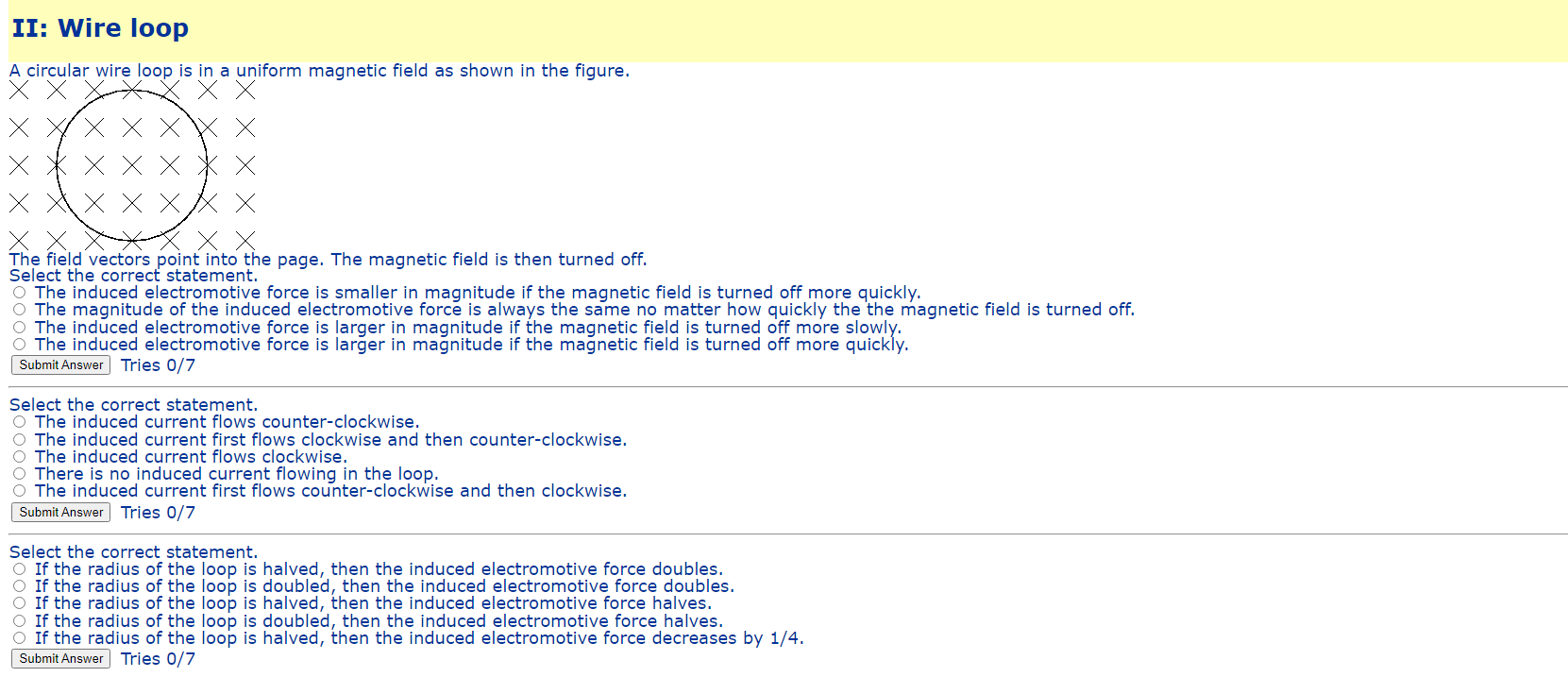 Solved A circular wire loop is in a uniform magnetic field | Chegg.com