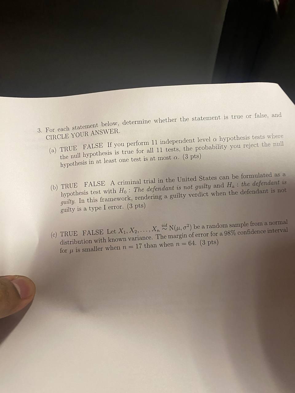 Solved 3. For each statement below, determine whether the | Chegg.com