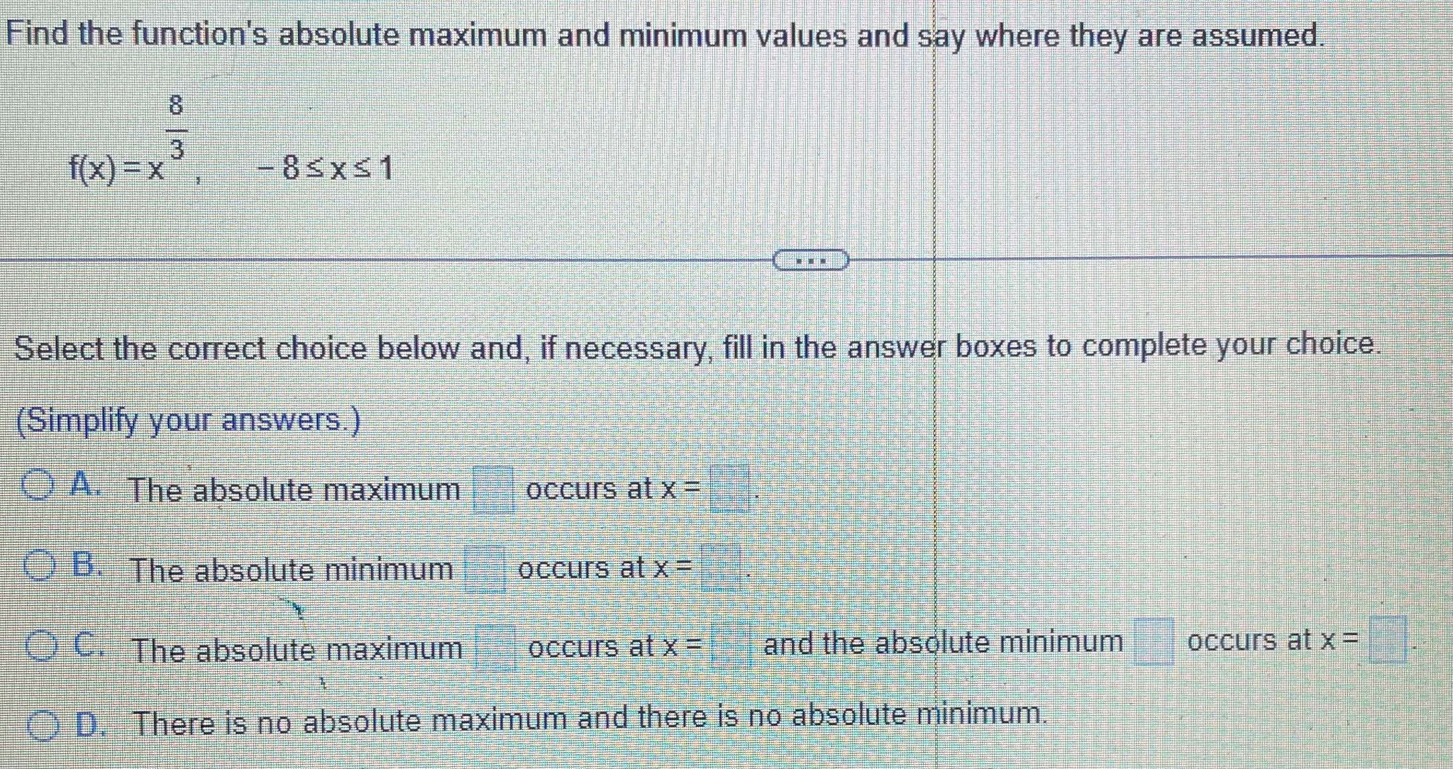 Solved Find the function's absolute maximum and minimum | Chegg.com
