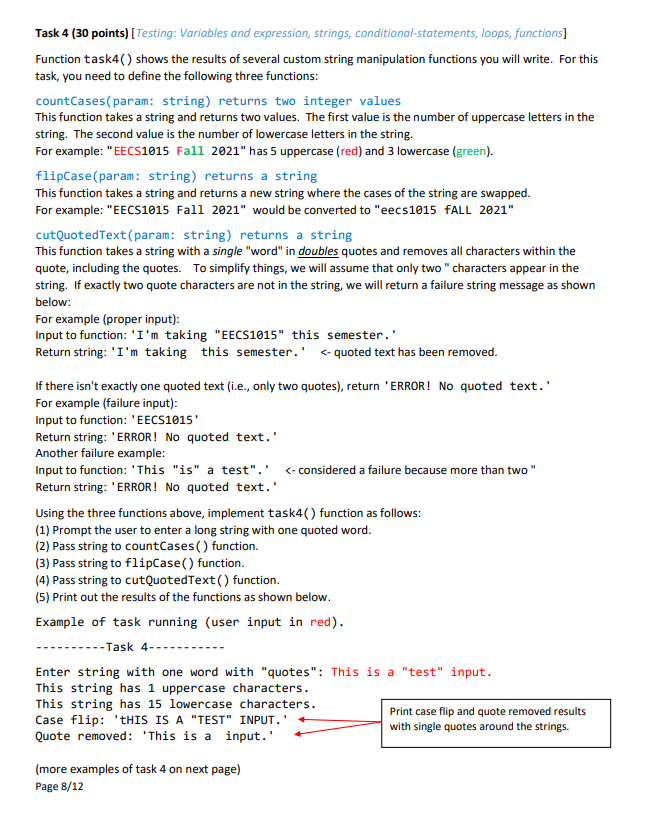 Solved ---Task 4- Enter string with one word with "quotes": | Chegg.com