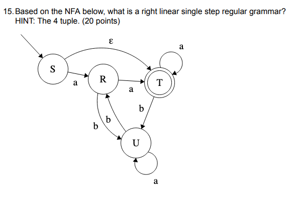Solved 15. Based on the NFA below, what is a right linear | Chegg.com