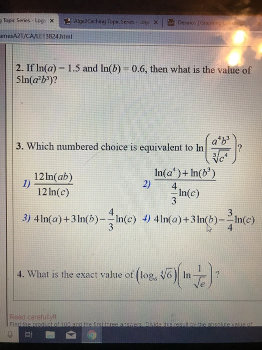 Solved Topic Series- Logs X Alge2Caching Topic Series-Log:XD | Chegg.com