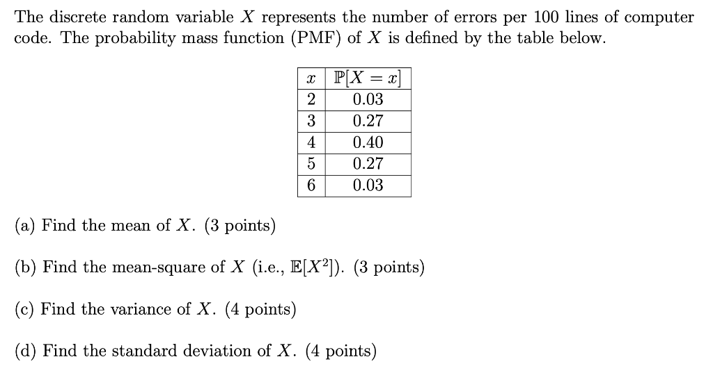 Solved The discrete random variable X represents the number | Chegg.com