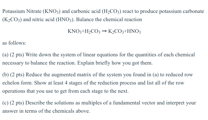 Solved Potassium Nitrate (KNO3) and carbonic acid (H2CO3) | Chegg.com