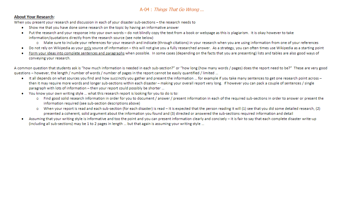 Solved A-04 : Things That Go Wrong ... Assignment | Chegg.com