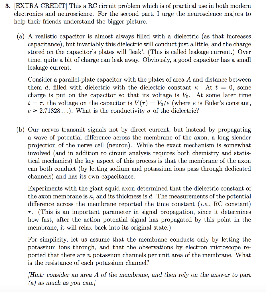 Solved 3. [EXTRA CREDIT] This a RC circuit problem which is | Chegg.com