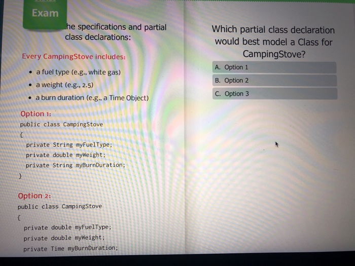 Solved Exam e specifications and partial class declarations: | Chegg.com