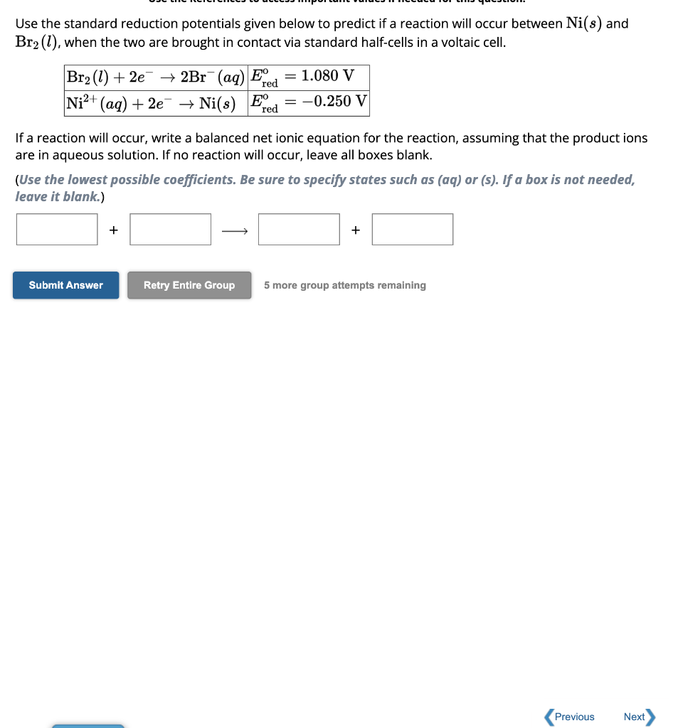 Solved Use the standard reduction potentials given below to | Chegg.com
