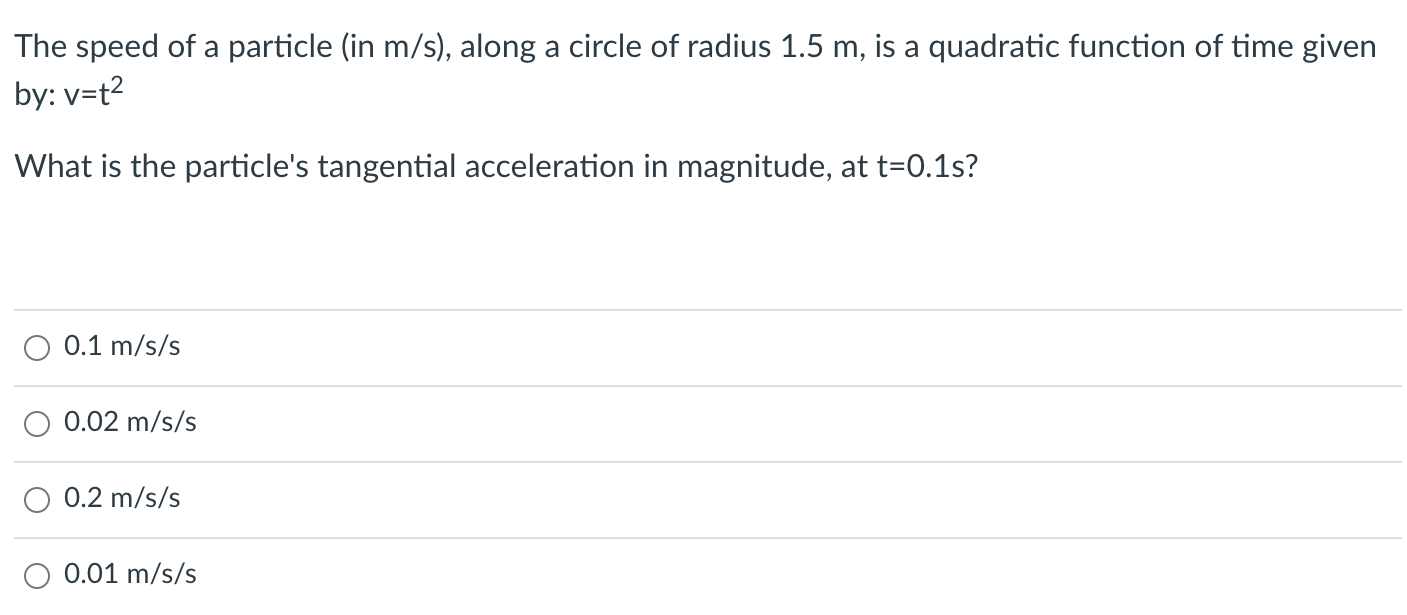 Solved The speed of a particle (in m/s), along a circle of | Chegg.com