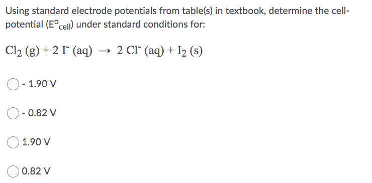Solved Using standard electrode potentials from table(s) in | Chegg.com