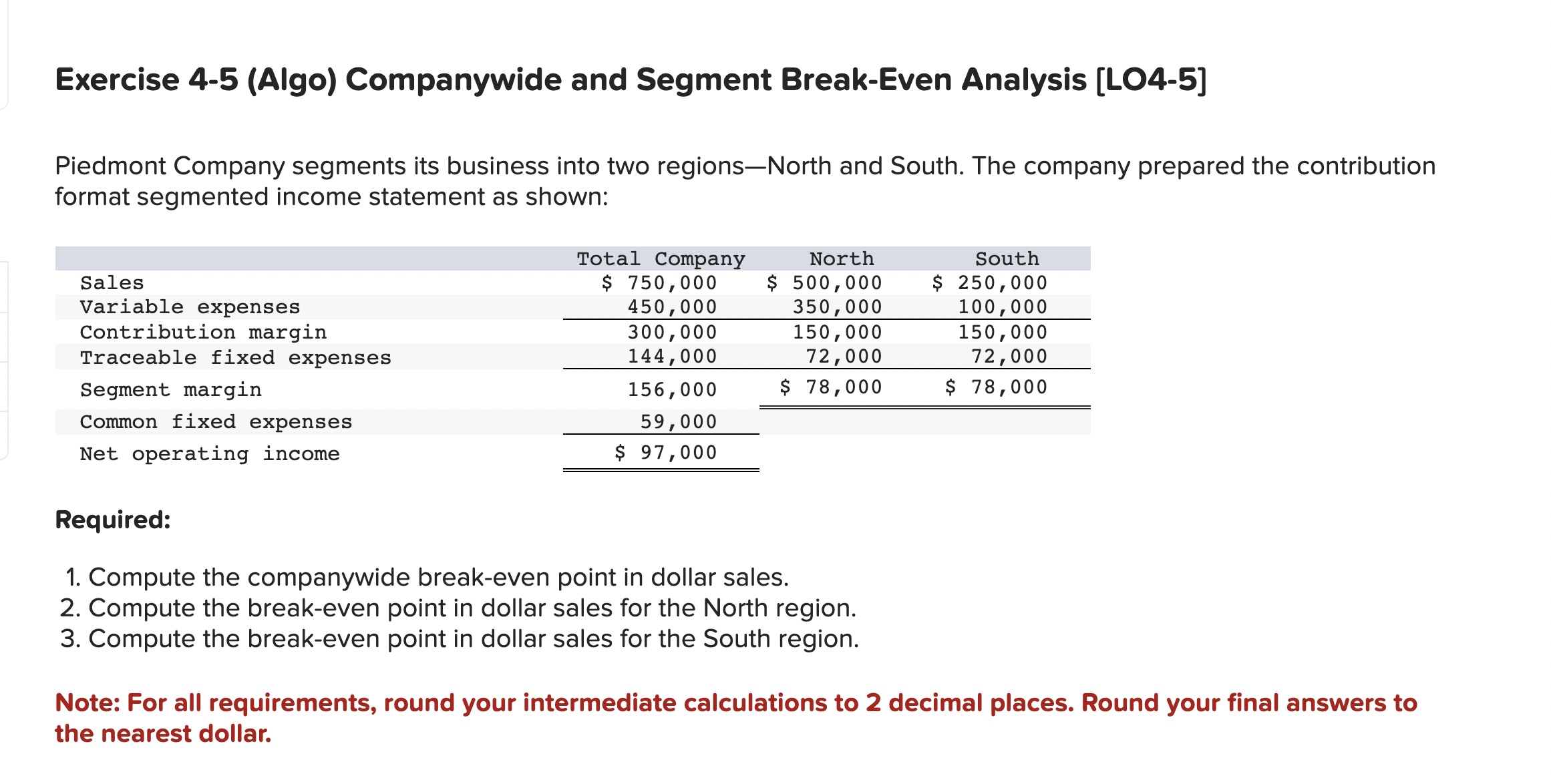 Solved Exercise 4-5 (Algo) Companywide and Segment | Chegg.com